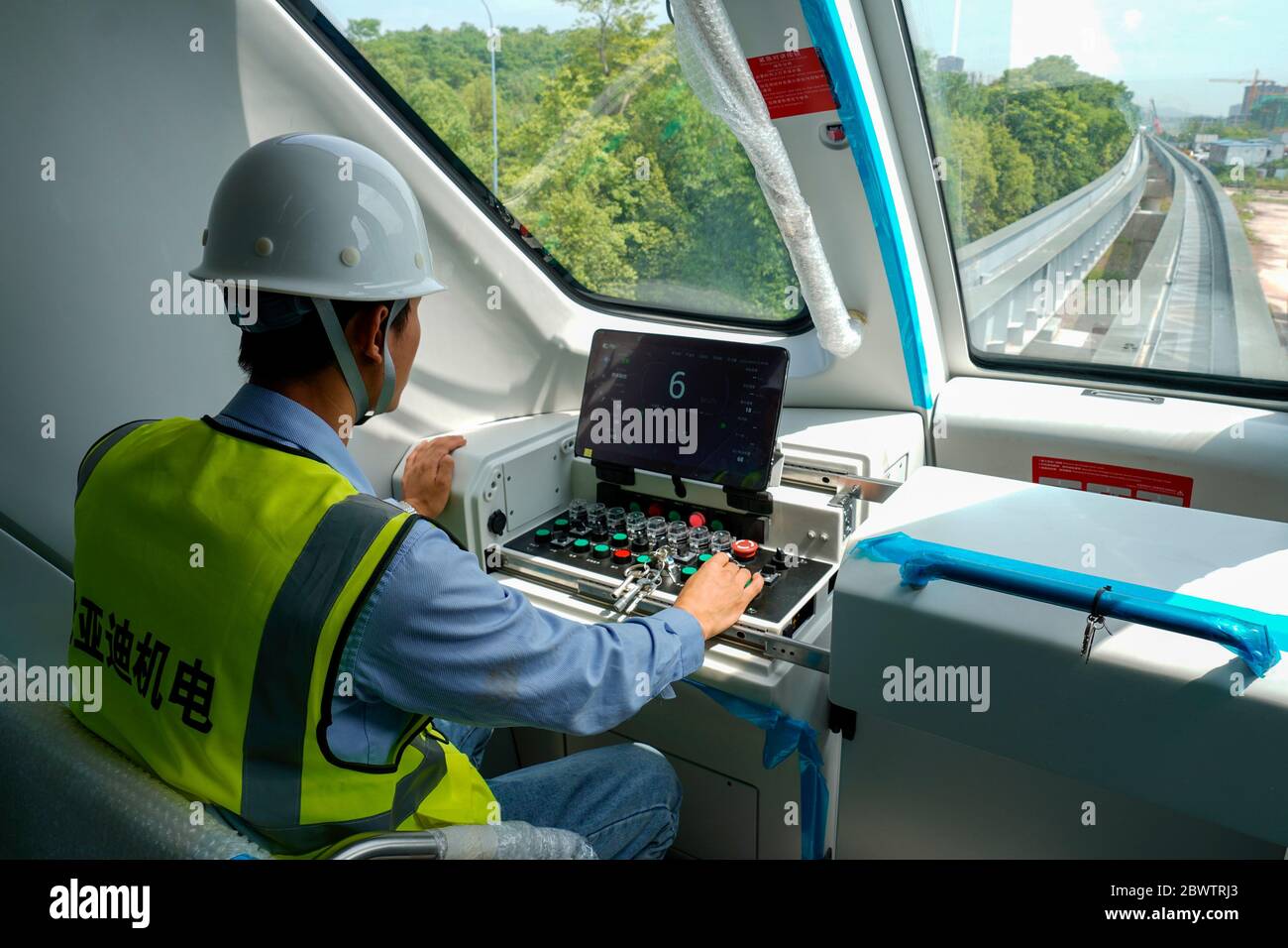 Chongqing. 3rd June, 2020. An engineer tests the autopiloting system of ...