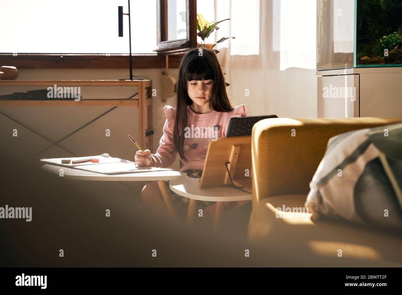 Girl doing lessons home using hi-res stock photography and images - Alamy