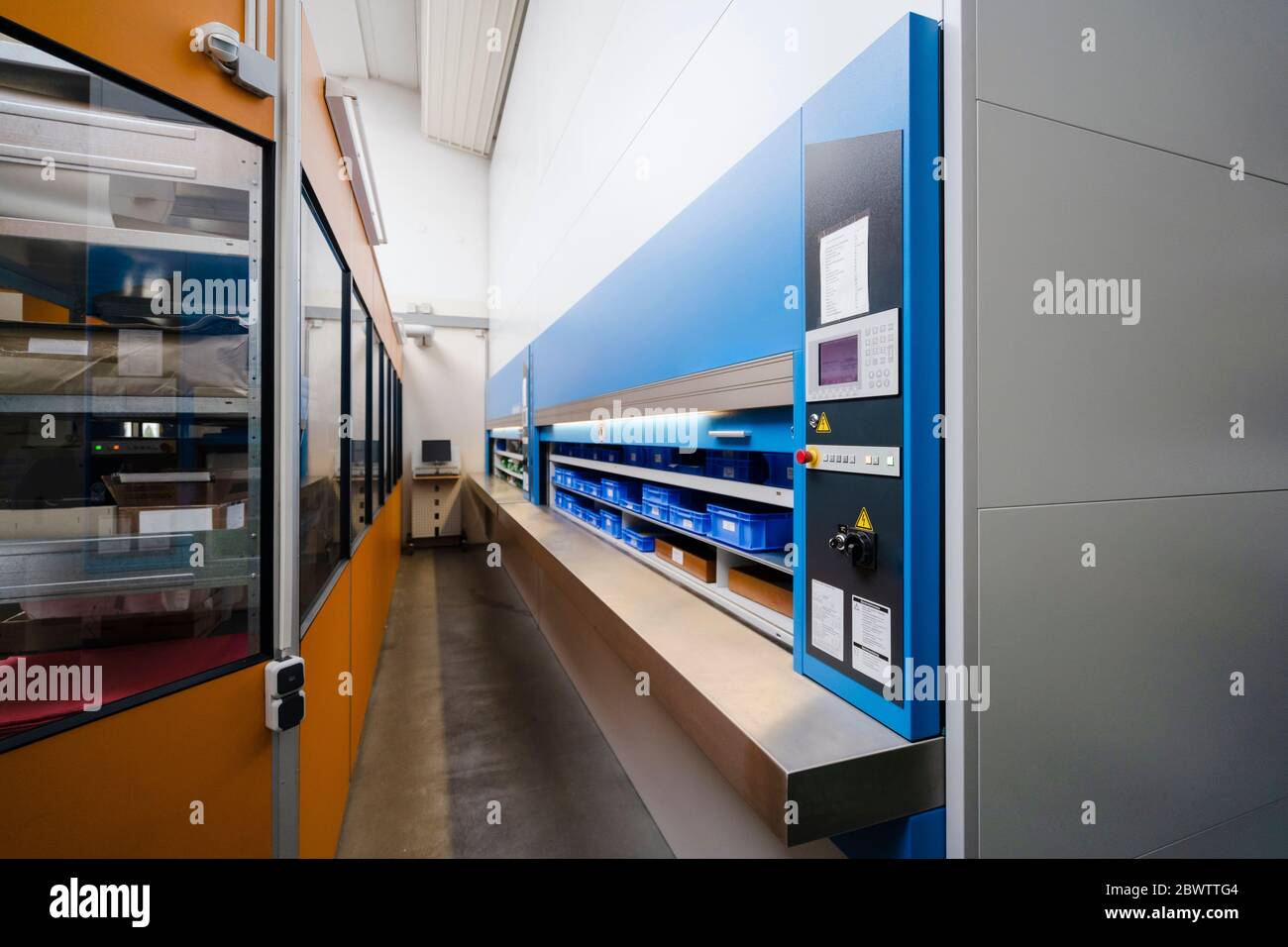 Germany, Bavaria, Munich, Automated warehouse rack inside factory Stock ...