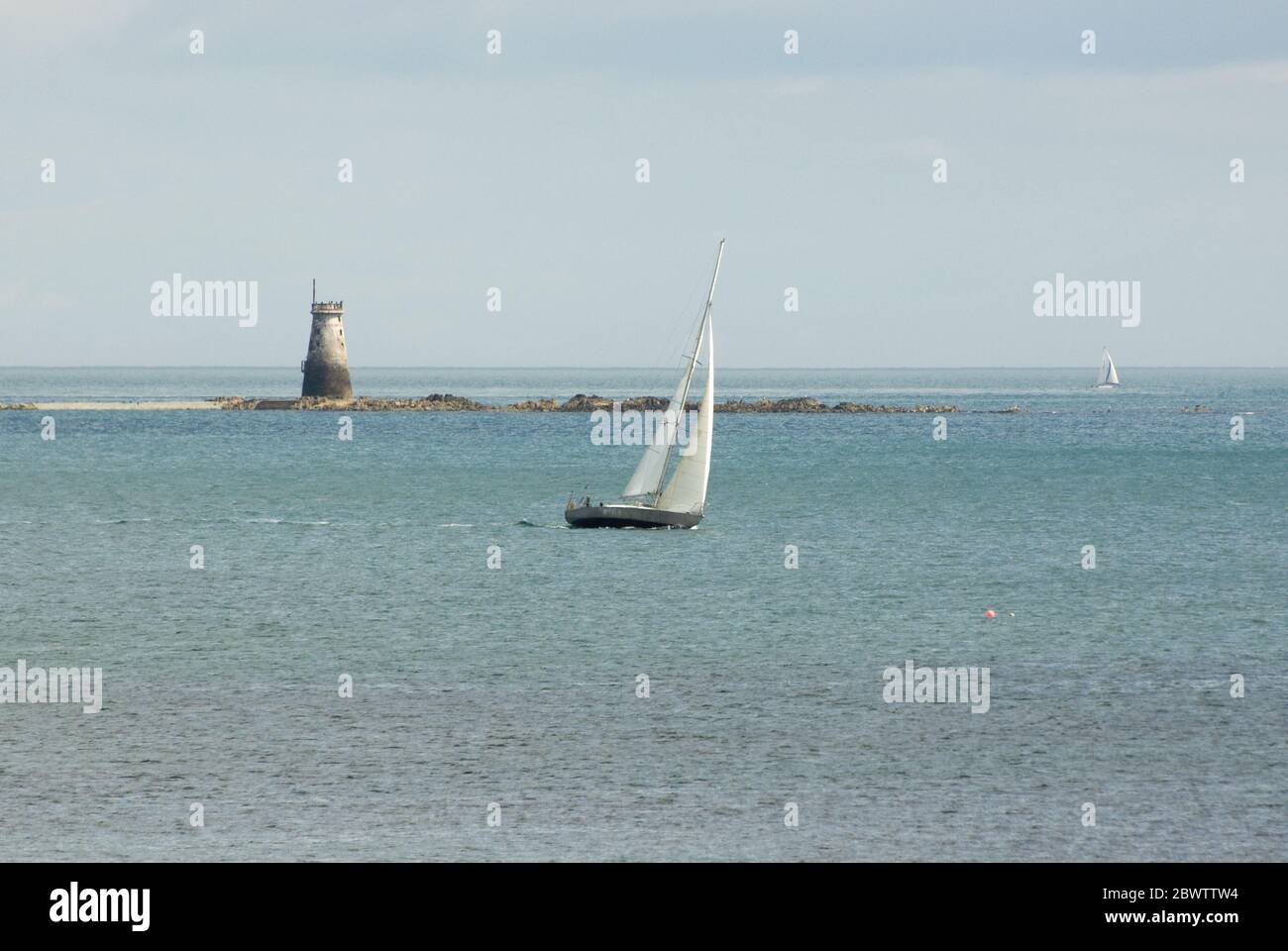 Irish Sea South Rock lighthouse off Kearney Point, County Down ...