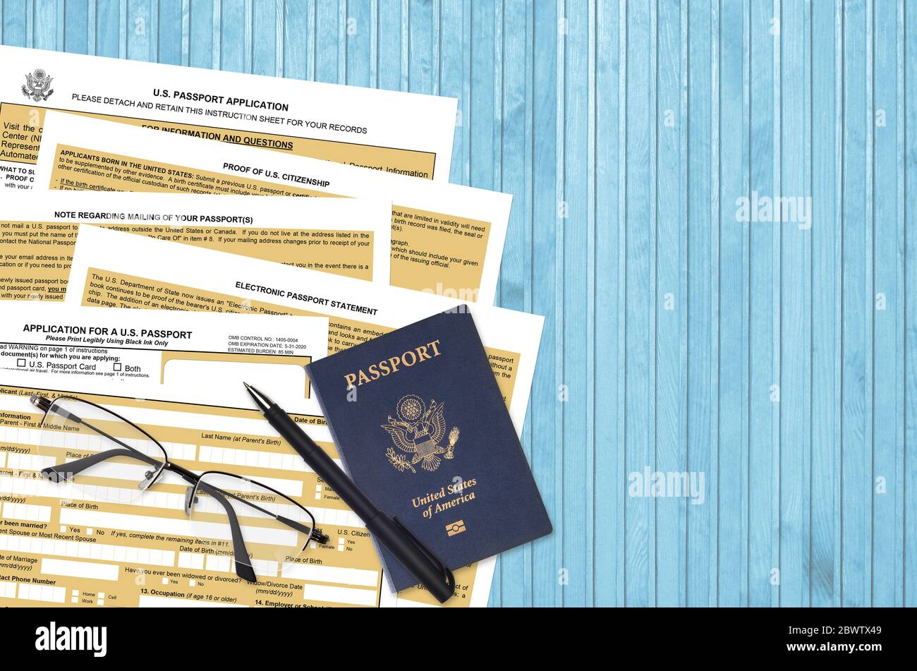 Department of State form DS11 Application for a U.S. Passport lies on ...
