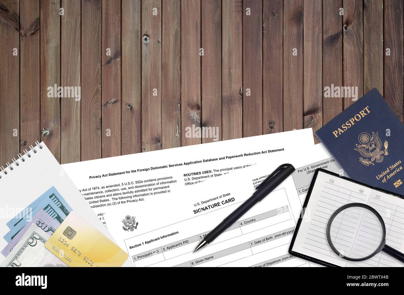 Department of State form DS4139 Signature card lies on table and ready ...