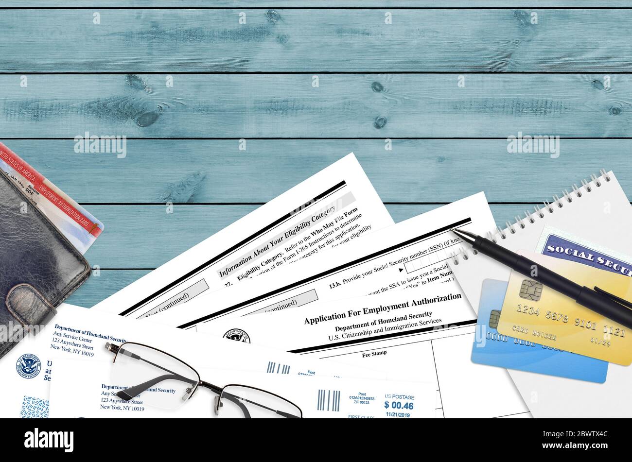 USCIS form I-765 Application for employment authorization lies on flat ...