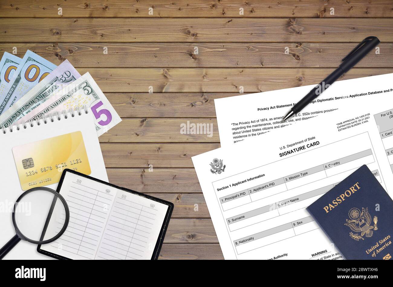 Department of State form DS4139 Signature card lies on table and ready ...