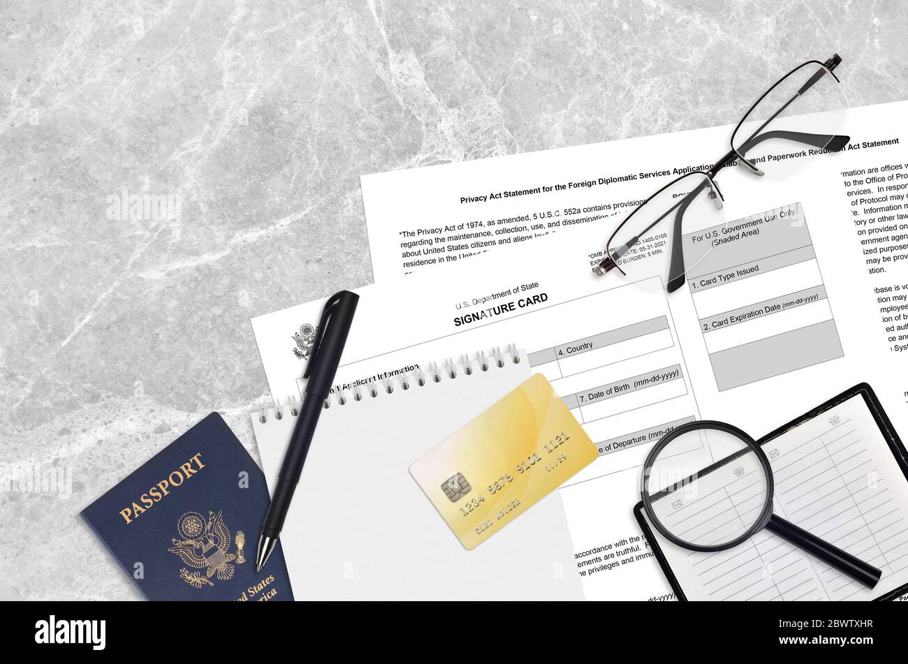 Department of State form DS4139 Signature card lies on table and ready ...