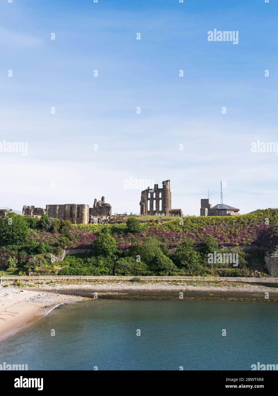 Uright view with copy space of Tynemouth Castle and priory with coast ...