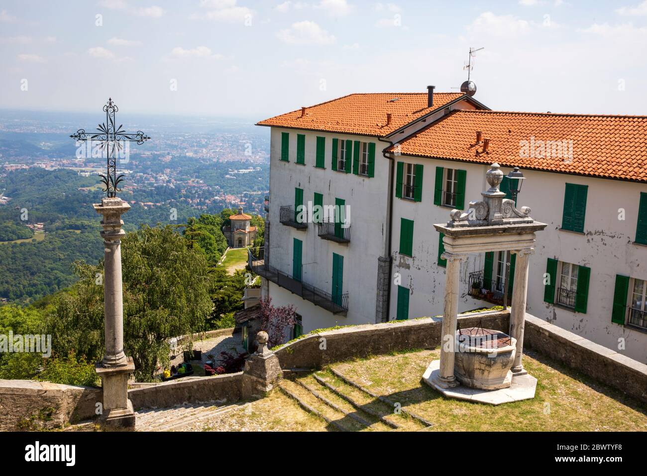 Landscape view at pilgrimage village of Santa Maria del Monte on Sacro ...