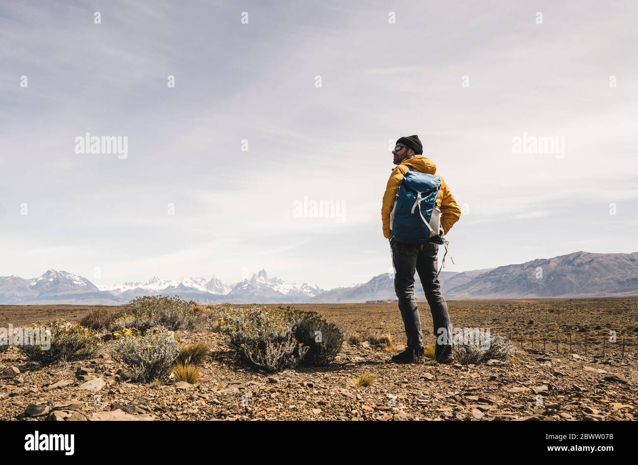 Hiker in remote landscape in Patagonia, Argentina Stock Photo - Alamy