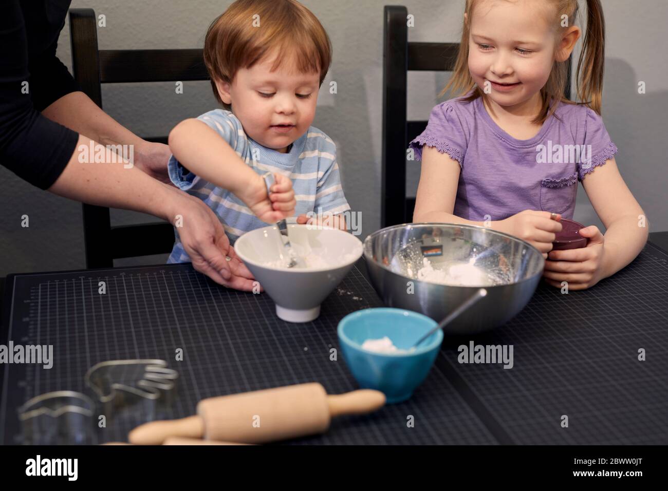 Children producing soap at home mit mother's help Stock Photo - Alamy