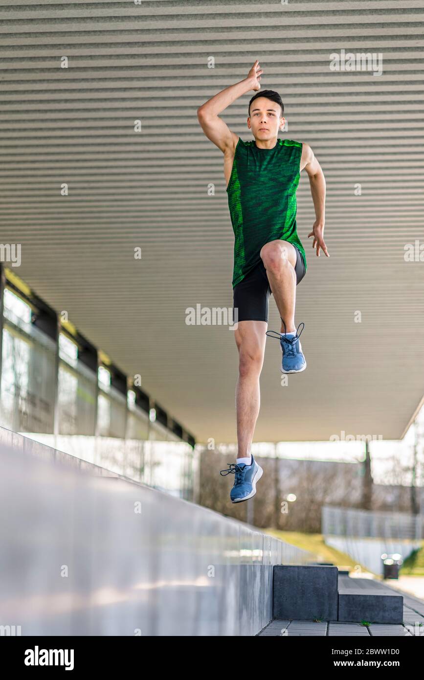 Jump training of athlete Stock Photo - Alamy