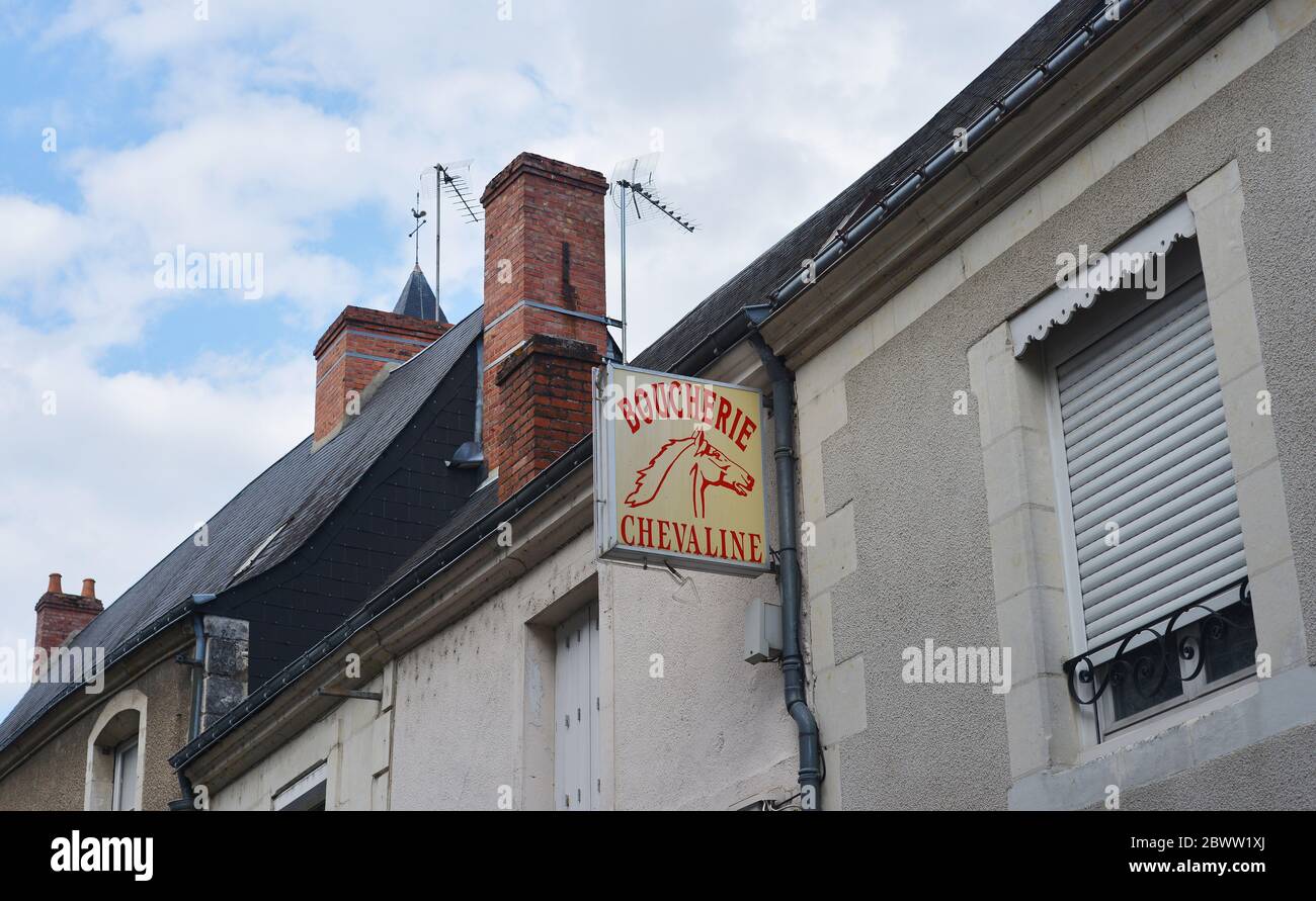 Arras, France, sign of a horse butcher with typical french small ...