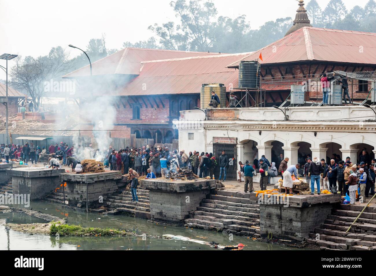 Kathmandu,Nepal - February 12,2018: Hindu People Cremating dead bodies ...