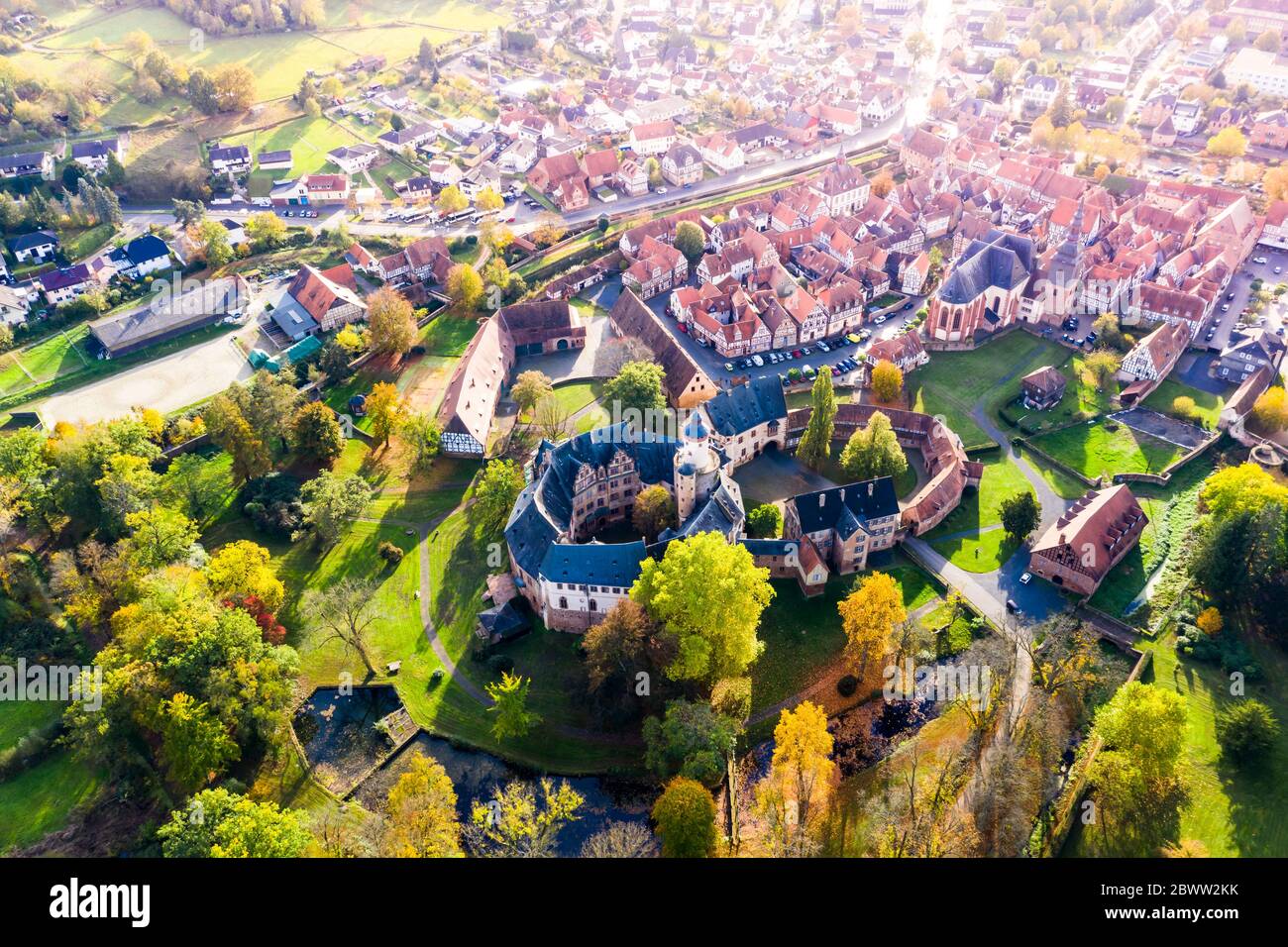 Germany, Hesse, Budingen, Aerial view of Budingen Castle and ...