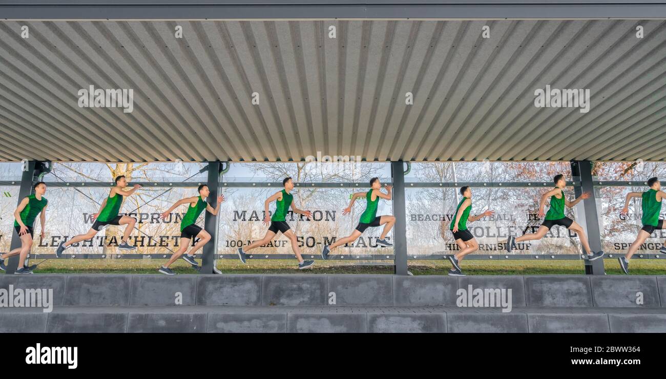 Sequence, running and jumping of athlete Stock Photo - Alamy