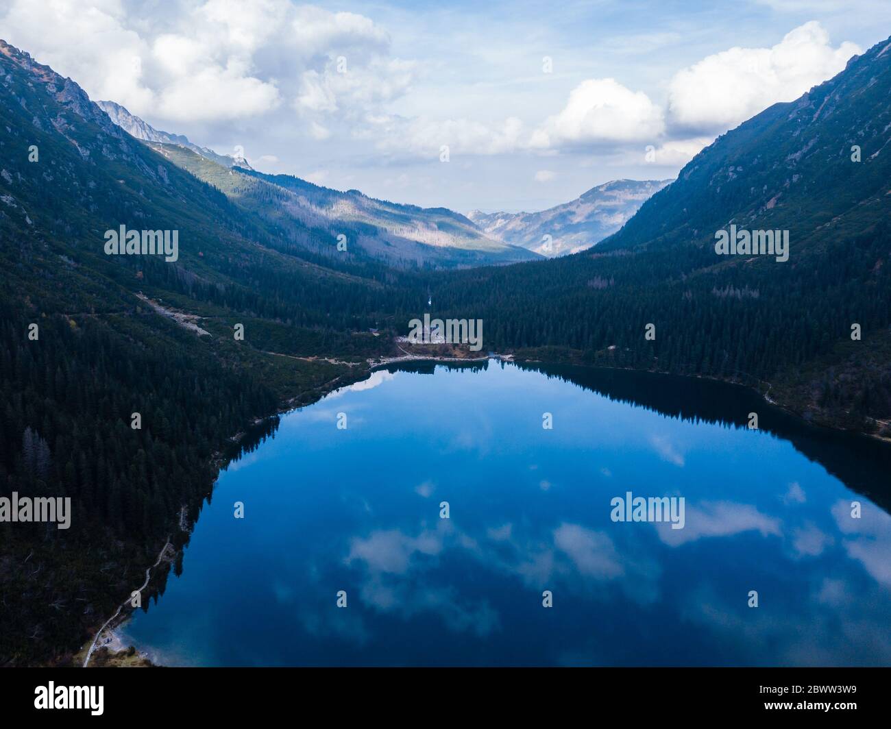 Famous polish landscape - spectacular aerial view to mountain lake ...