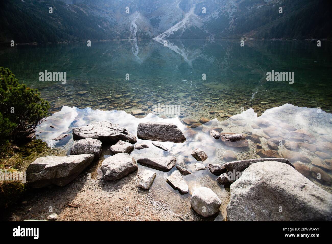 Famous polish landscape - mountain lake Morskie Oko, Tatra Mountains ...
