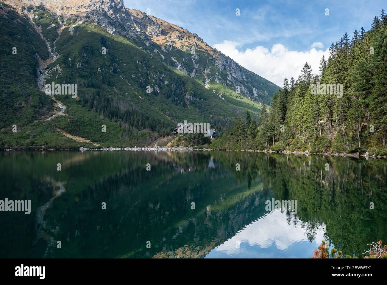 Famous polish landscape - mountain lake Morskie Oko, Tatra Mountains ...