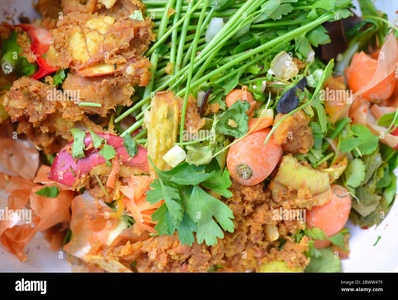 Bio waste from the kitchen with vegetable and vegan food Stock Photo ...