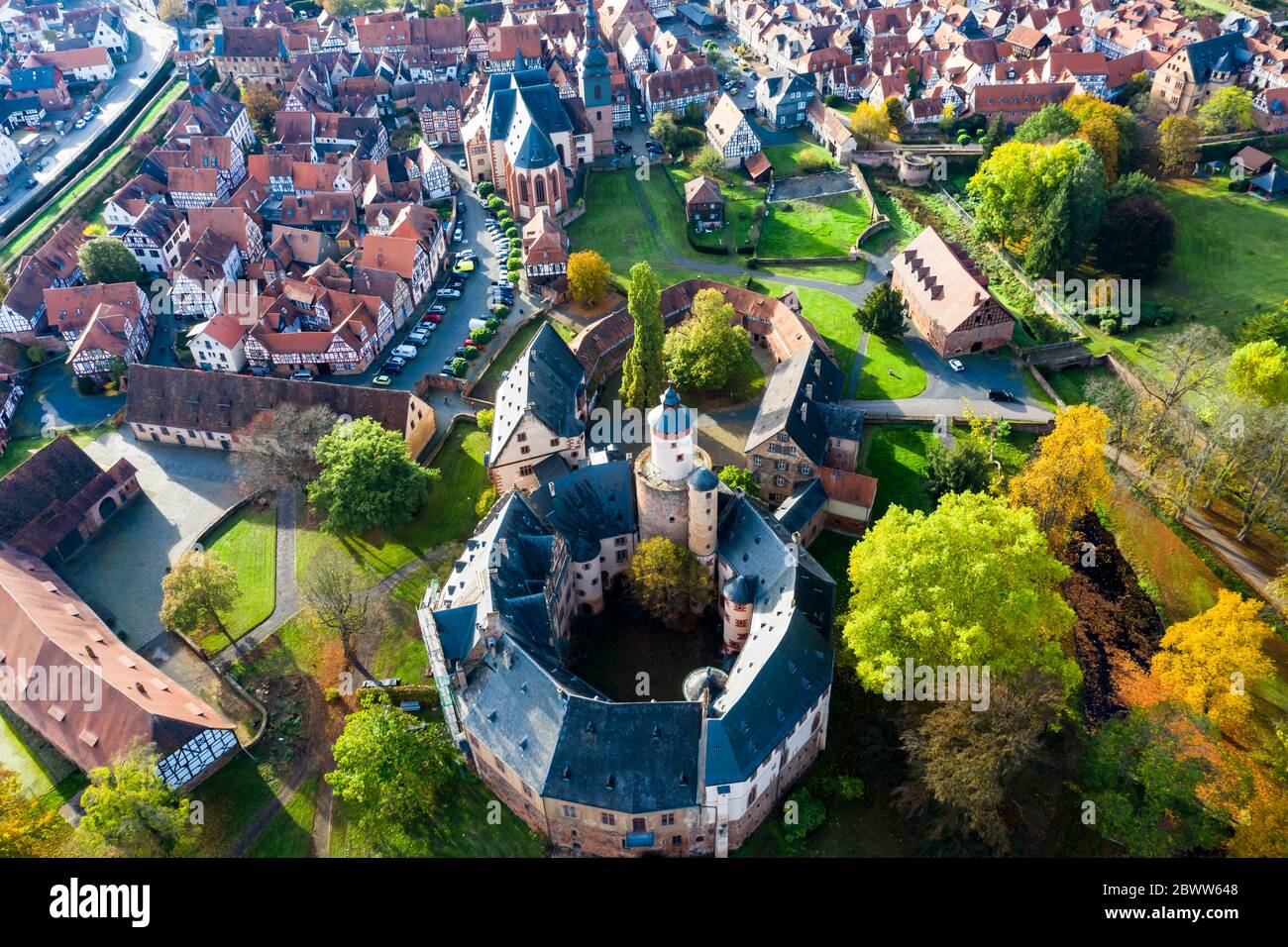 Germany, Hesse, Budingen, Aerial view of Budingen Castle and ...