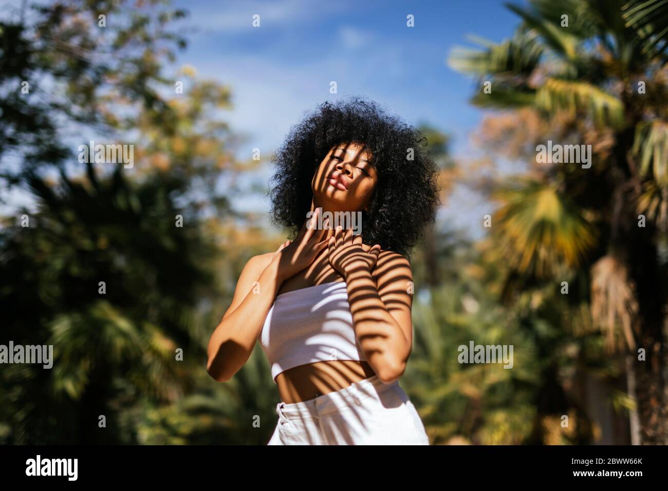 Portrait of young woman with shadow on her body Stock Photo - Alamy