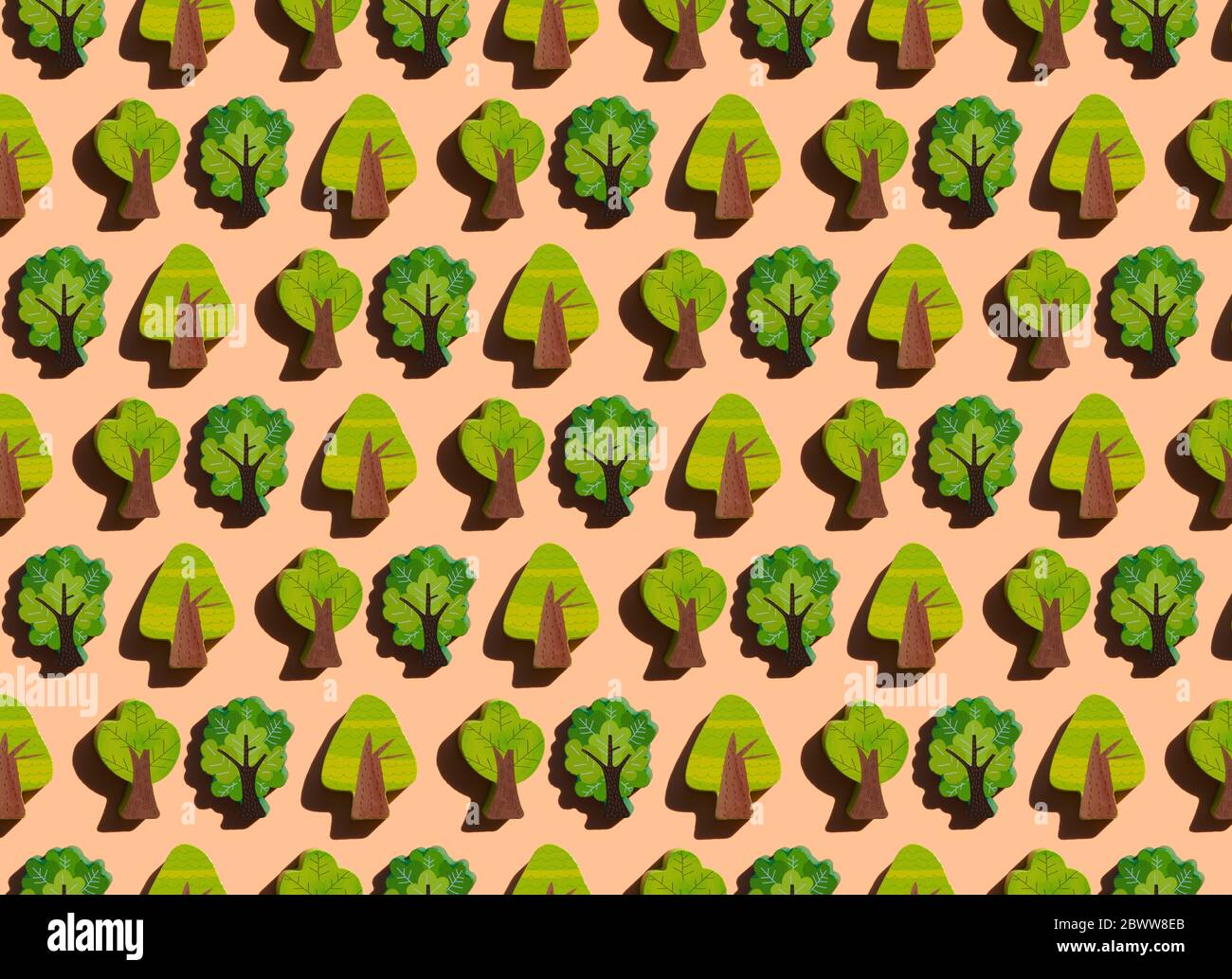 Pattern of rows of small wooden trees Stock Photo - Alamy