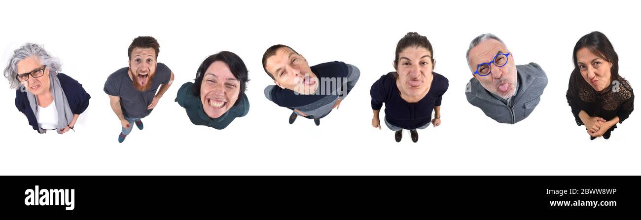 group of people making faces on white Stock Photo - Alamy