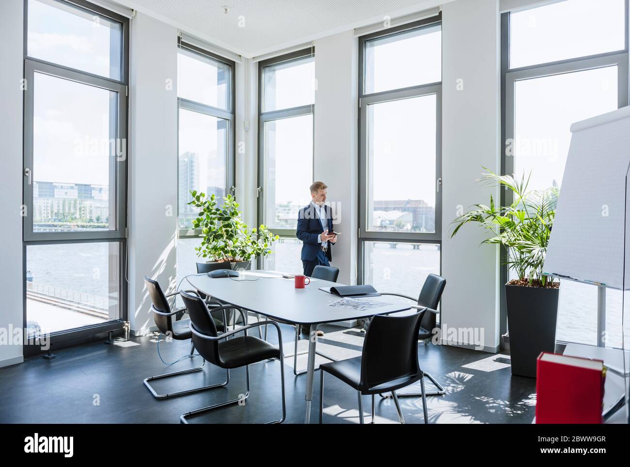 Businessman standing at thw window in office Stock Photo - Alamy