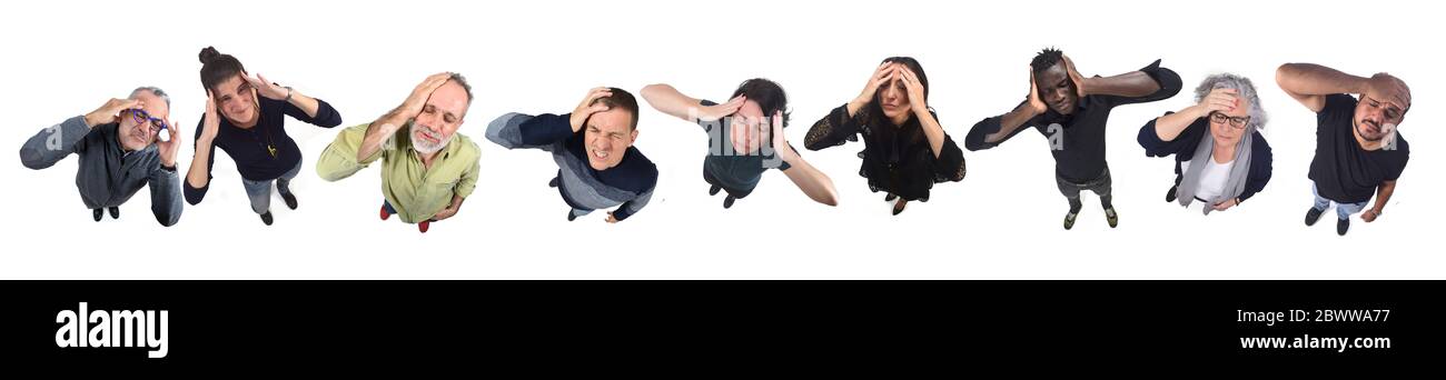 group of people with headache on white Stock Photo - Alamy