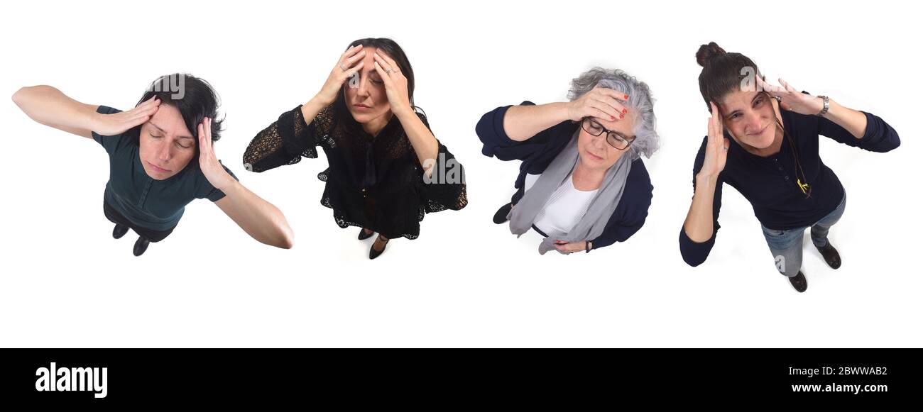 group of women with headache on white Stock Photo - Alamy