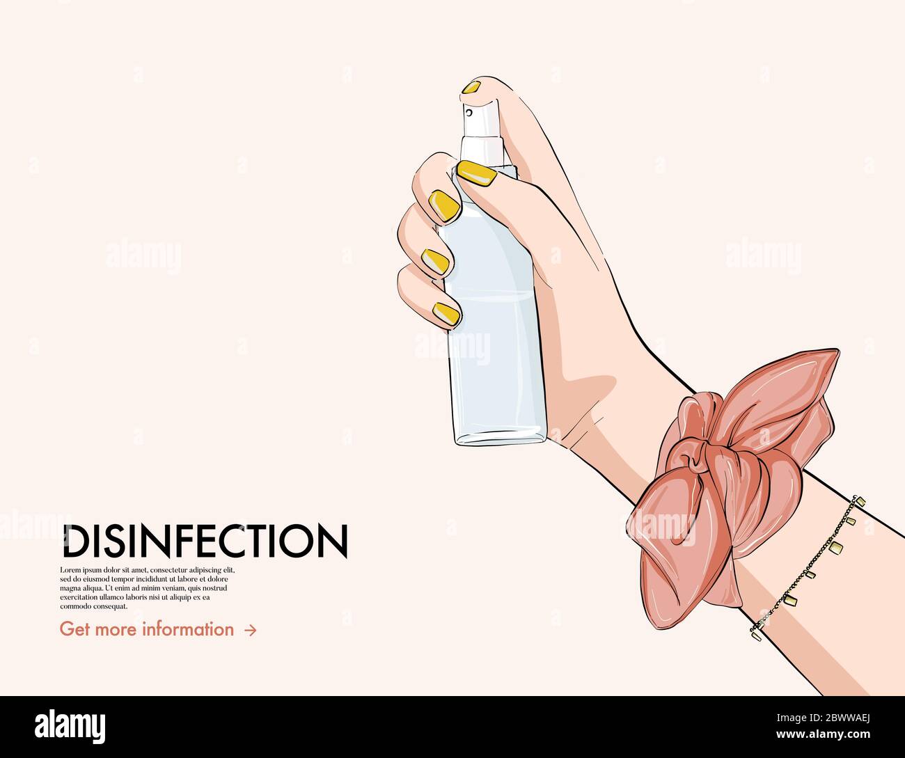 Disingection Hand sanitiser, fashion illustration woman hnd holding ...