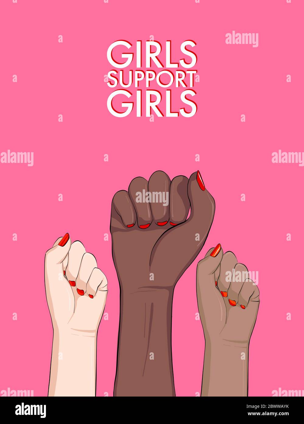 Girl support feminist anti racist protest poster. Vector woman arm ...