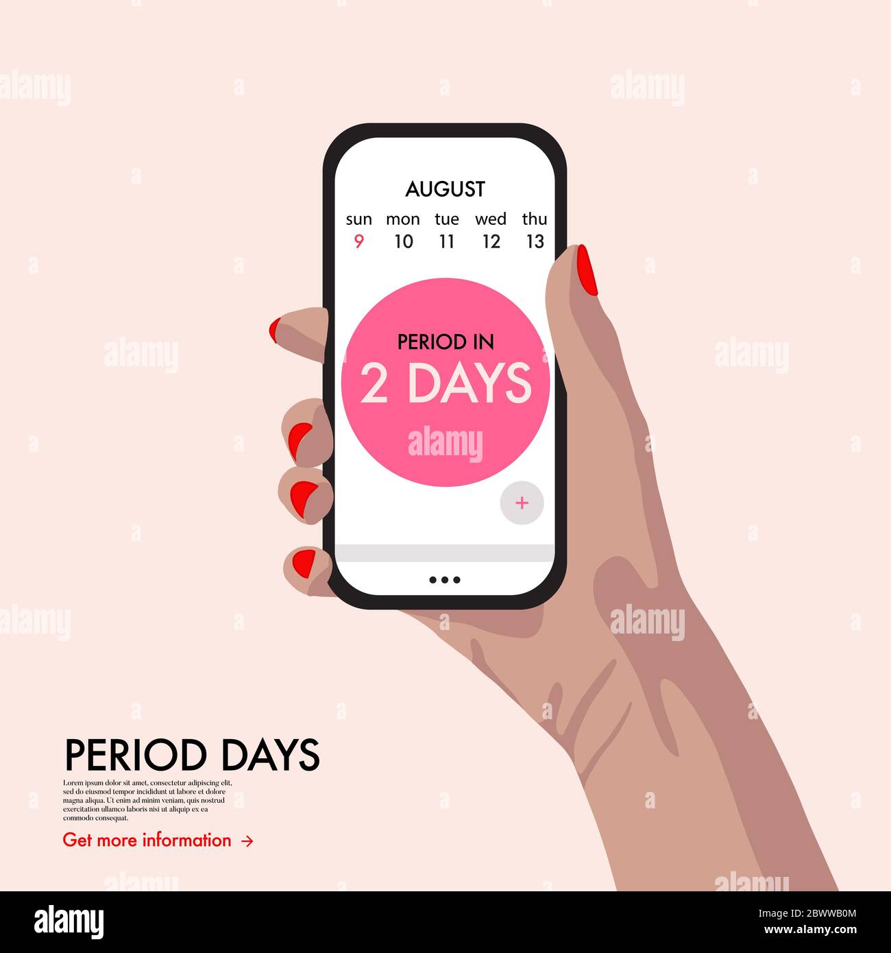 Mobile period tracker app. Woman holding phone with menstruation ...