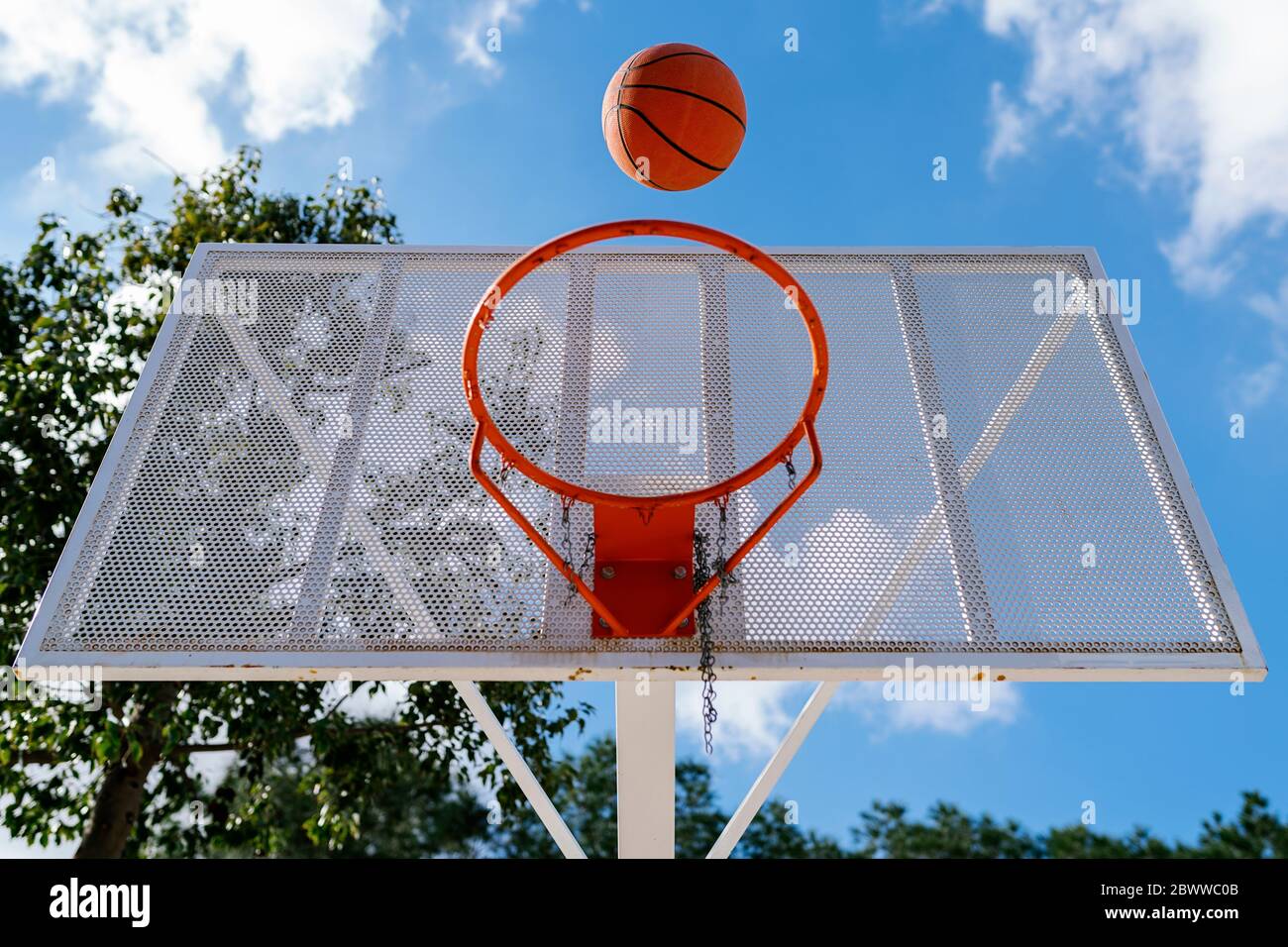Basketball ball hit hoop view hi-res stock photography and images - Alamy