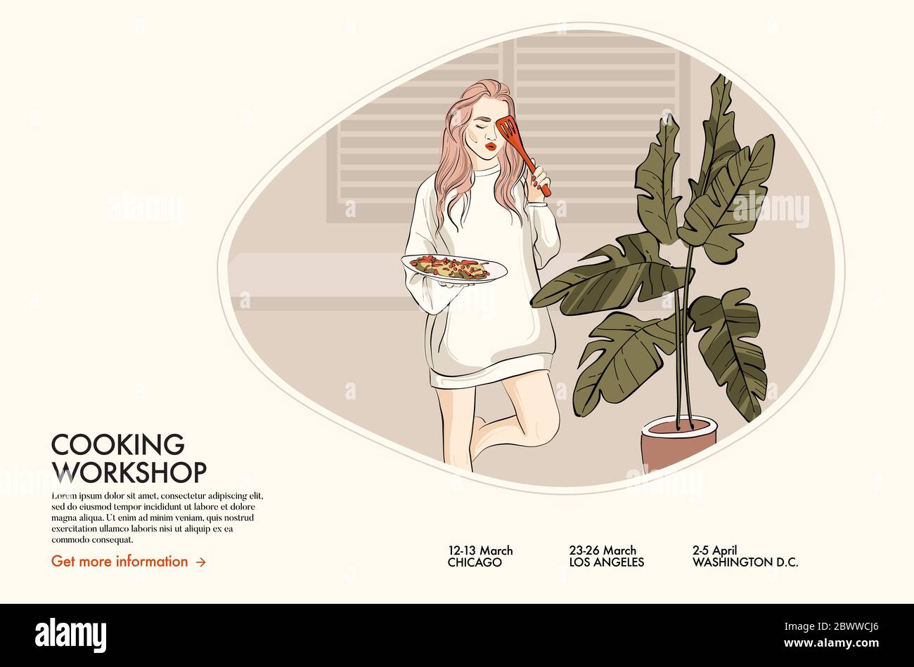 Woman cooking supper home style illustration. Woman chef cooking food ...