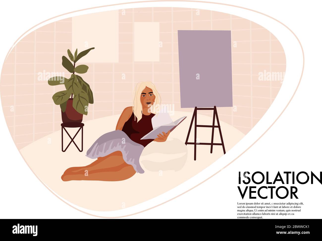 Woman reading book at home. Quarantine coronavirus Isolation activity ...