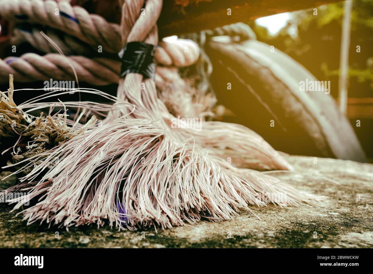 Close up, Old Rope Tip with Light Leak Stock Photo - Alamy