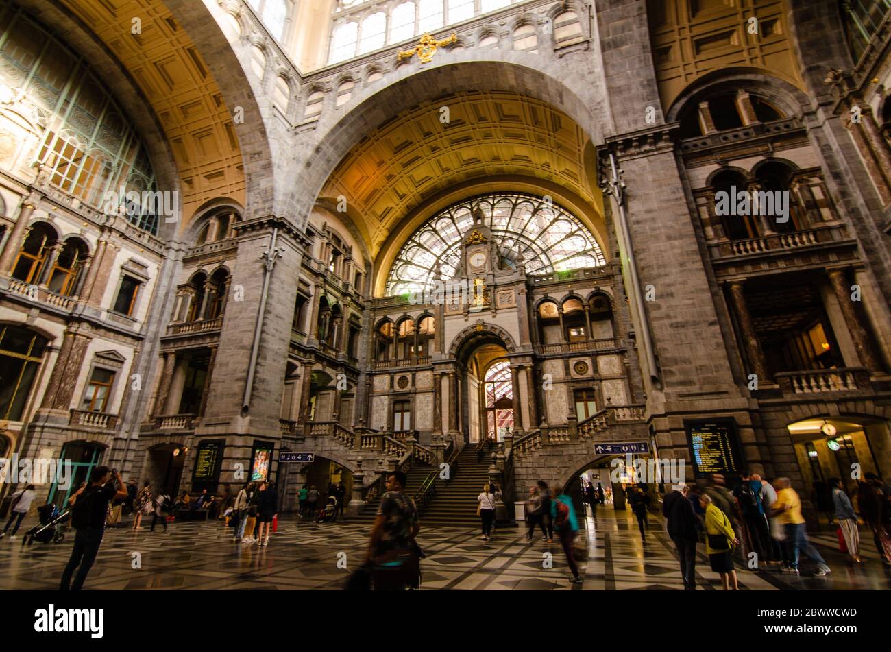 Antwerp, Flanders, Belgium. August 2019. The historic entrance hall of ...