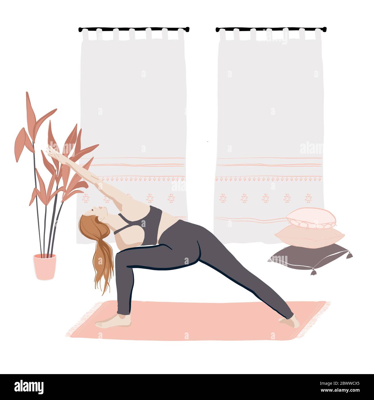 Woman doing stratching. Indoor sport class, Flexibility lesson, girl ...
