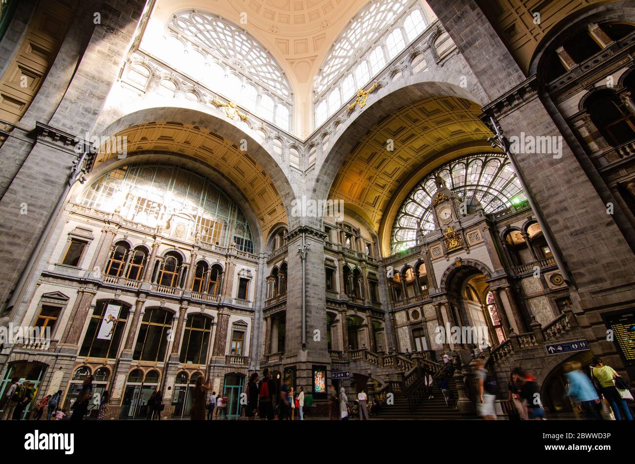 Antwerp, Flanders, Belgium. August 2019. The historic entrance hall of ...