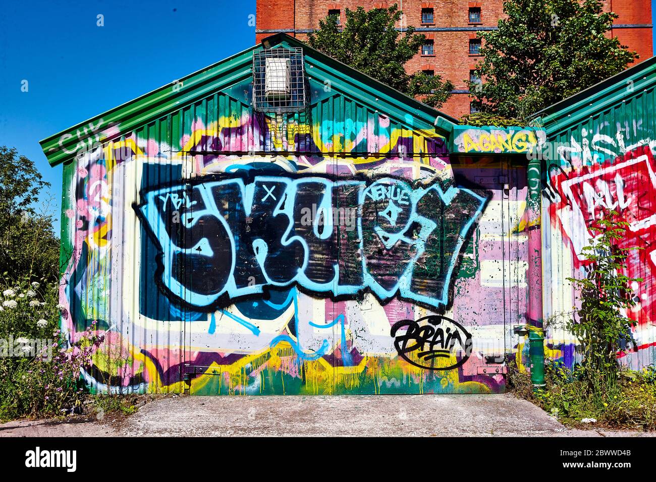 Old Weathered Graffiti in Industrial Backgrounds in Bristol, England UK ...