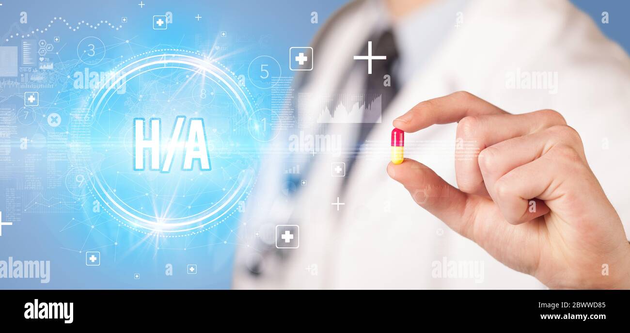 Close-up of a doctor giving you a pill with H/A abbreviation, virology ...