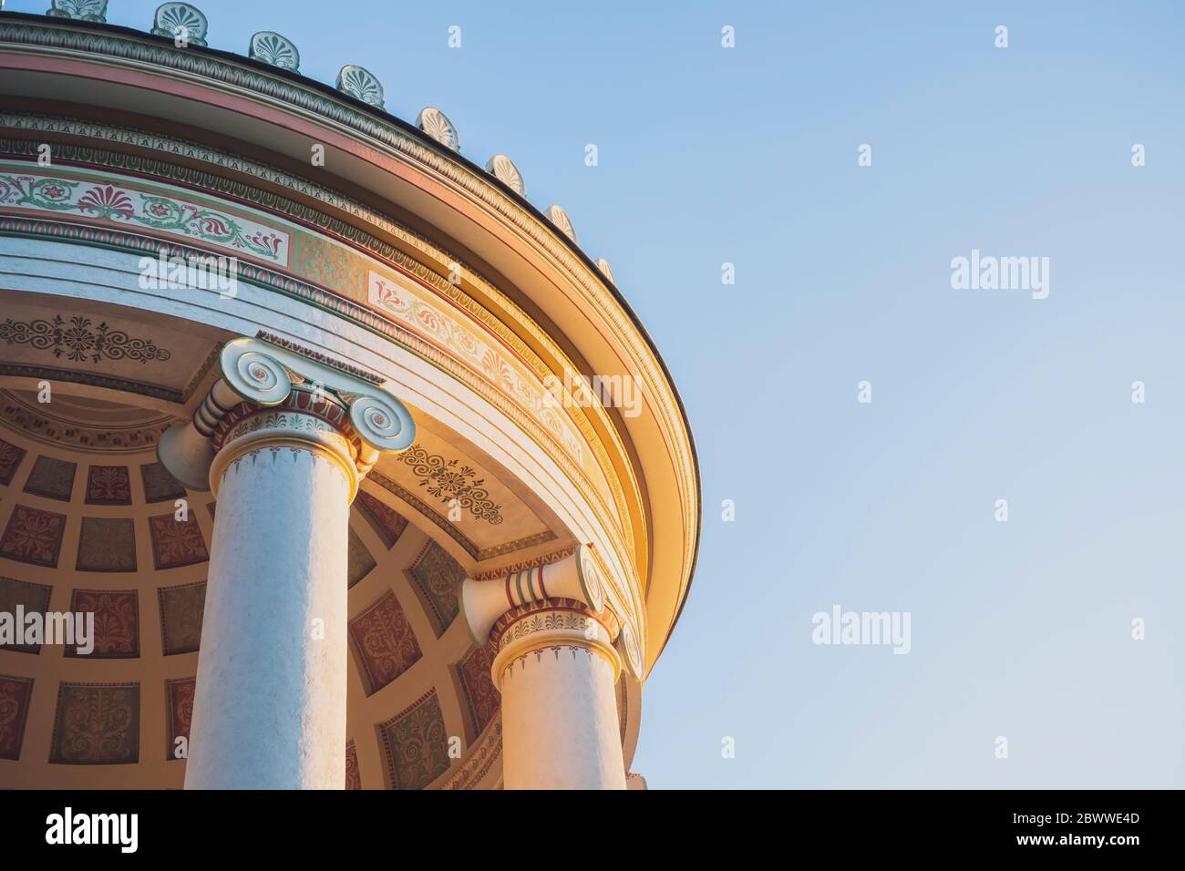 Low angle view ionic columns supporting dome monopteros temple hi-res ...