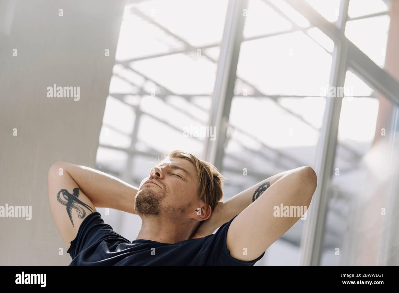 Portrait of a bearded man having a break at the window Stock Photo - Alamy