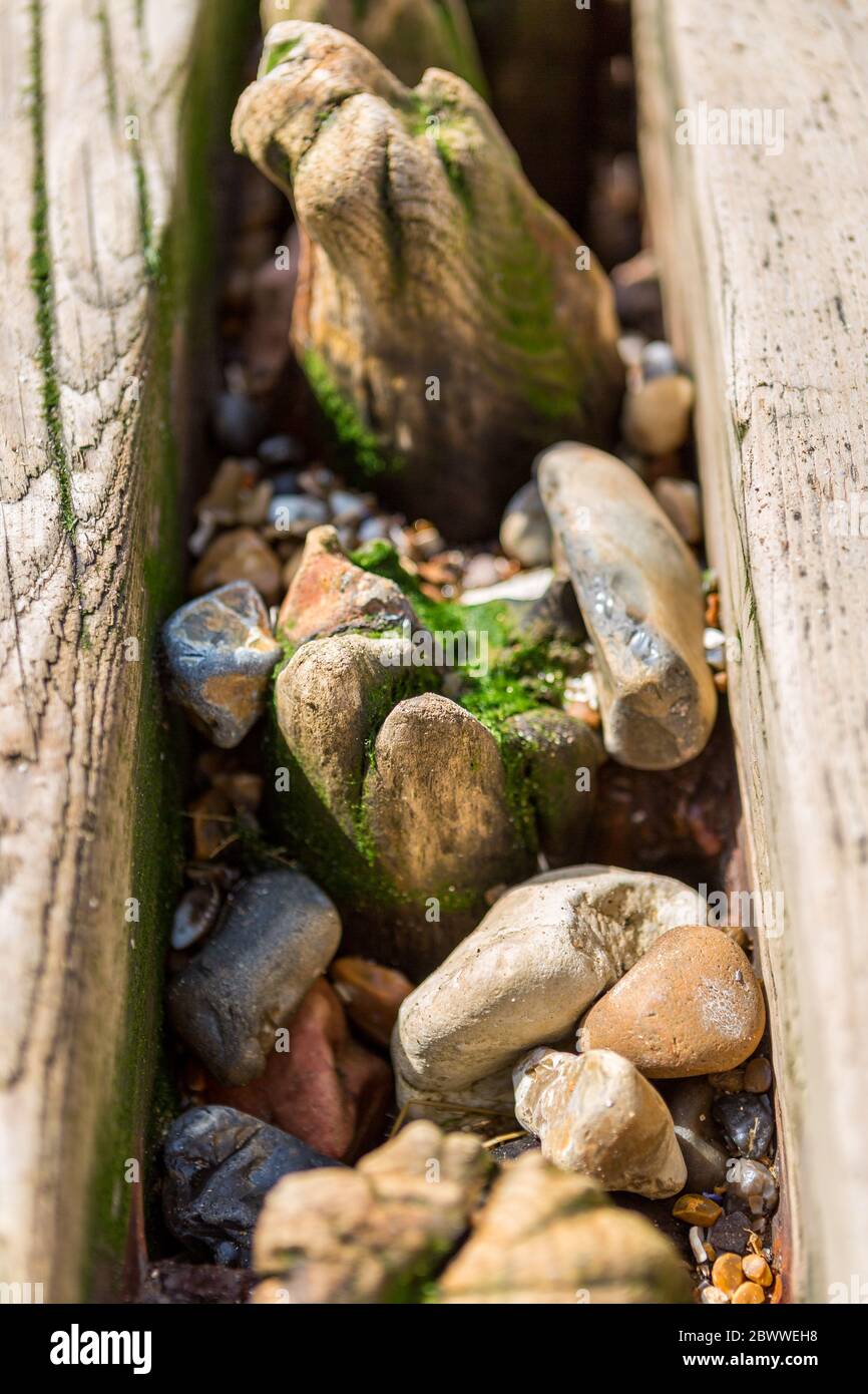 weathered timber structure that has been worn down by the waves Stock ...