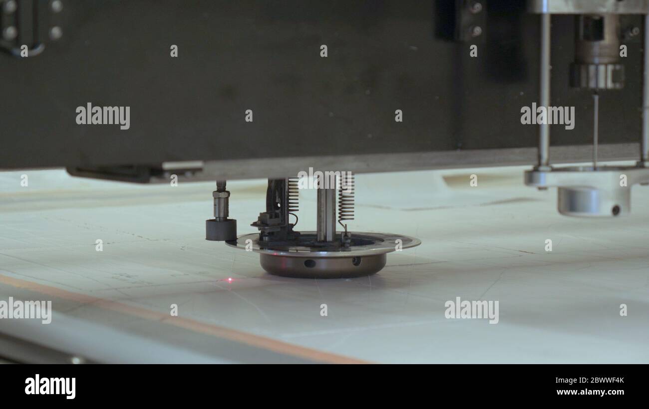 Industrial garment factory, an automatic sewing machine sews various ...