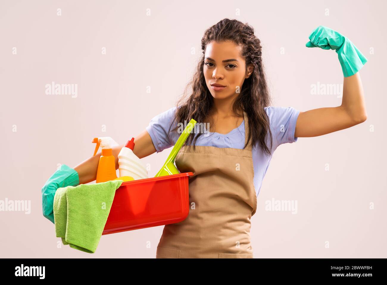 Portrait of african-american housewife who is ready for housework Stock ...