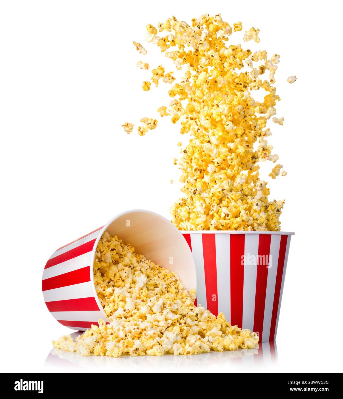 Set of flying popcorn from paper bucket and scattered popcorn isolated ...