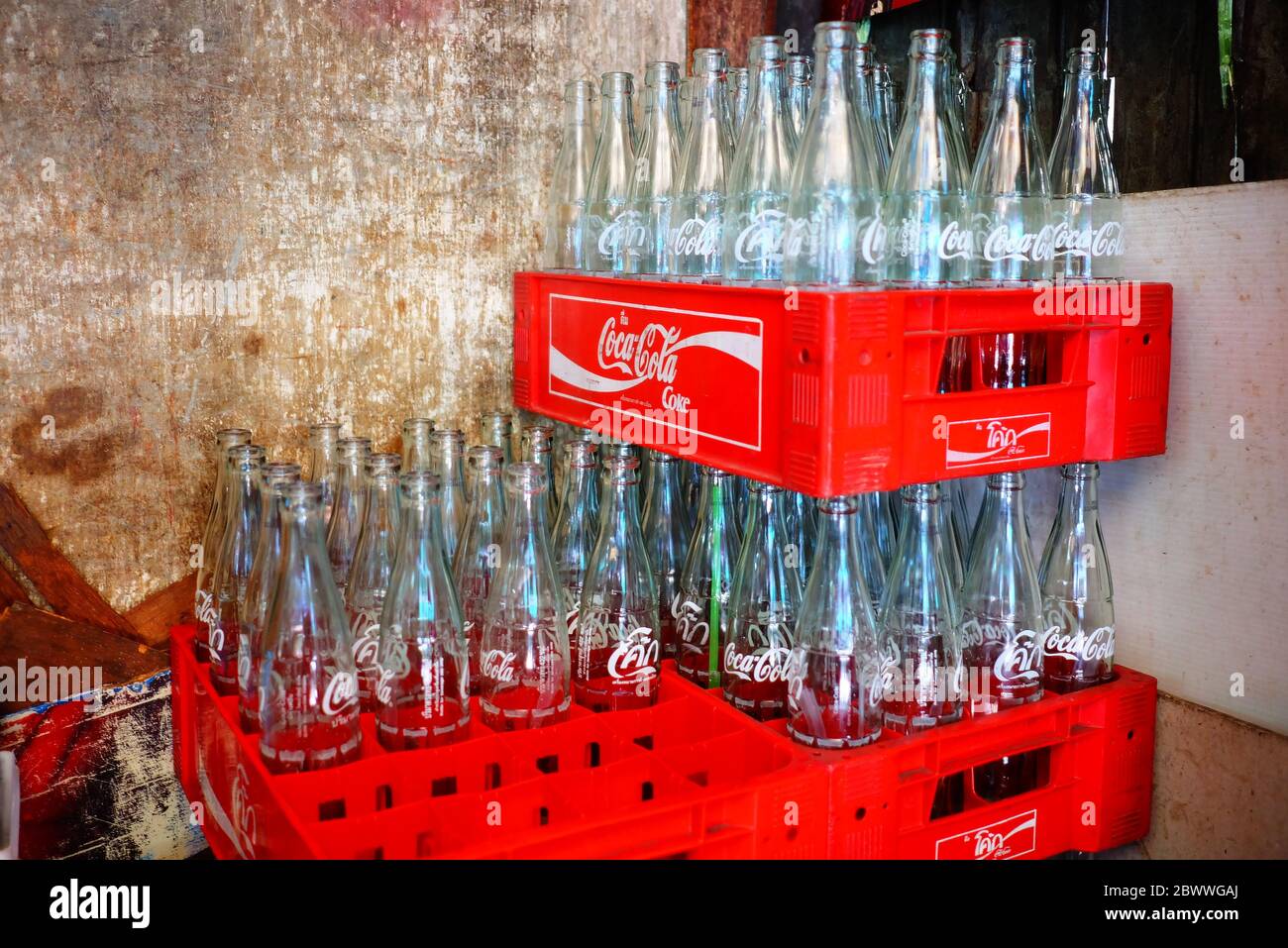 BANGKOK, THAILAND - DECEMBER 05, 2018: Empty Coca Cola Bottles, Coca ...