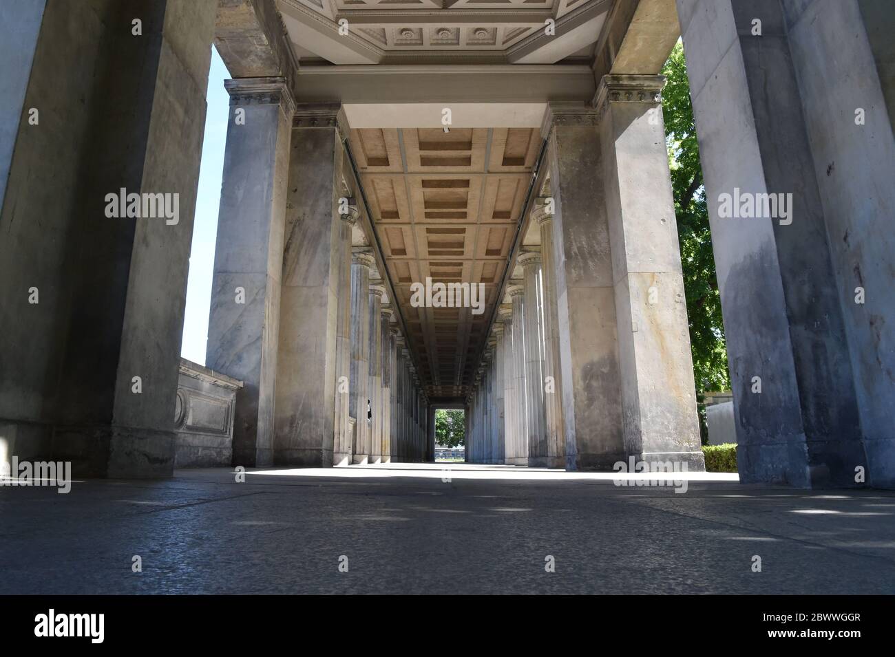Berlin, Germany. 03rd June, 2020. The sun falls through the colonnades ...