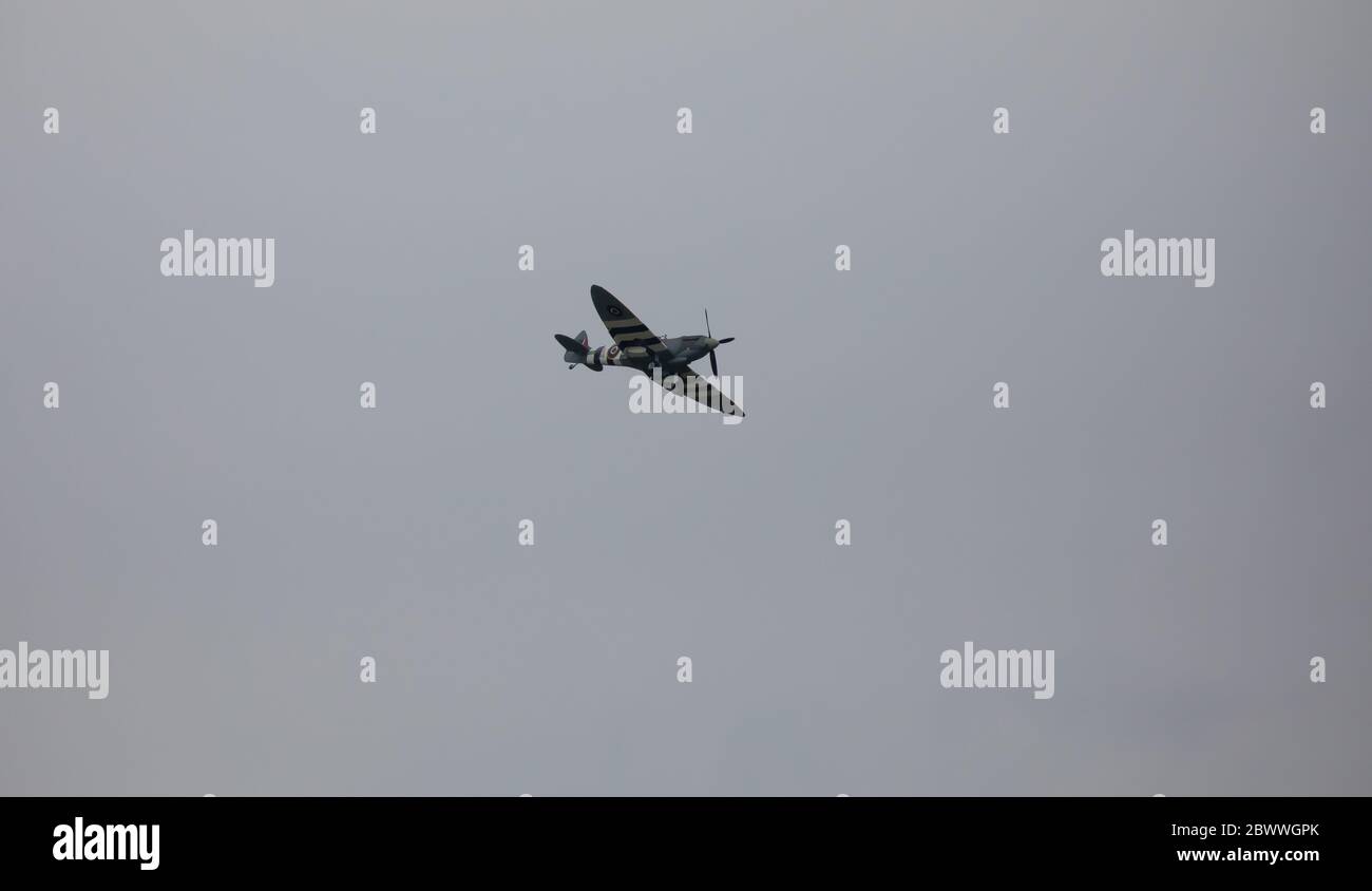 Biggin Hill,Kent,UK,3rd June 2020, A Spitfire flies over Biggin Hill in ...